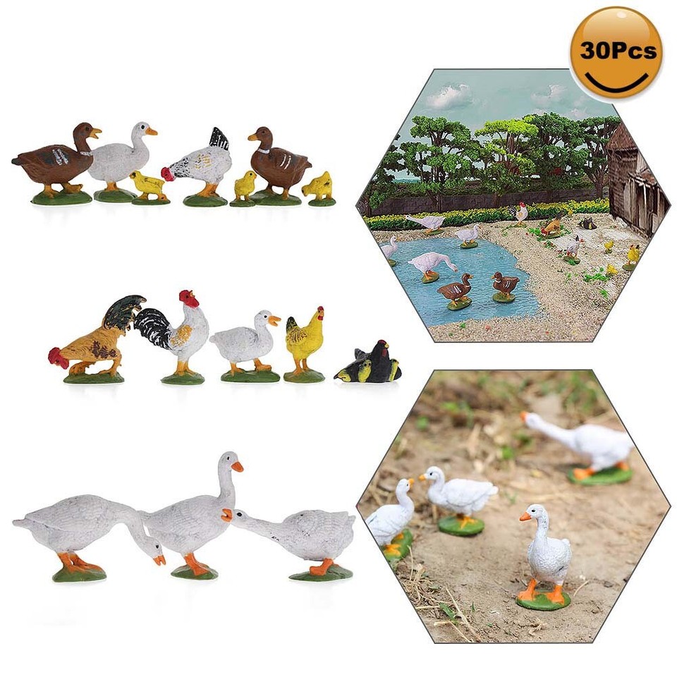 30pcs Model Trains PVC O Scale 1:50 Farm Animals Poultry Chicken Duck ...