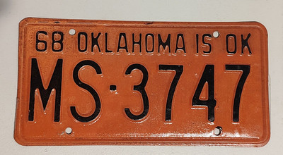 Vintage Oklahoma is OK License Plate - 1968 - Orange and Black | eBay