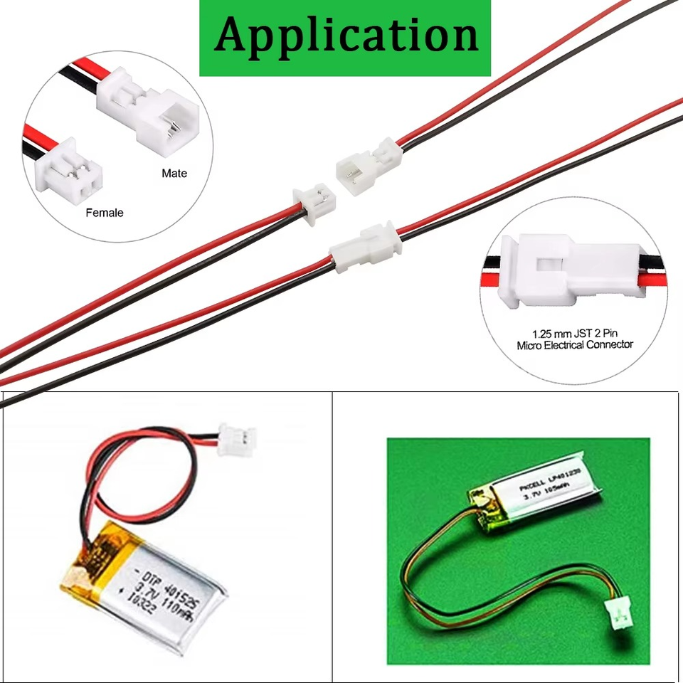 10 Pairs JST 1.25Mm 2 Pin Micro Male Female Connector Plug with Red ...