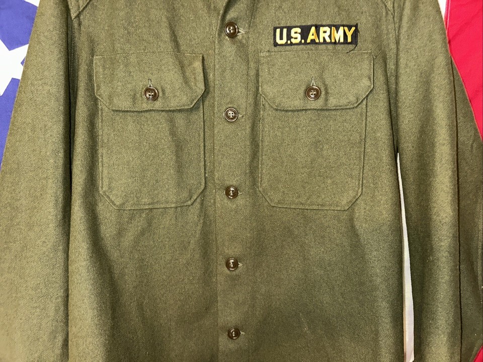 Vintage 1956 Med OG-108 US Army Green Wool OD Field Shirt Military ...