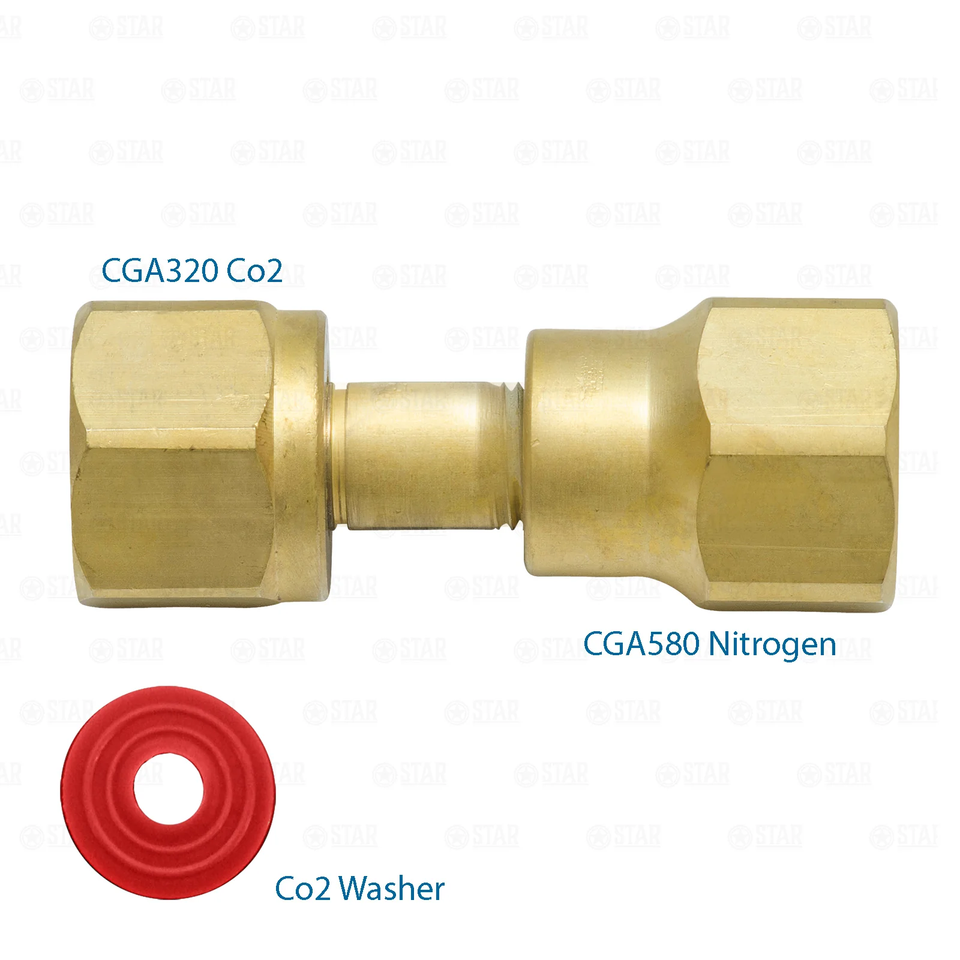 Nitrogen Regulator to CO2 Tank Adapter Fitting CGA320 to CGA580 Brass ...