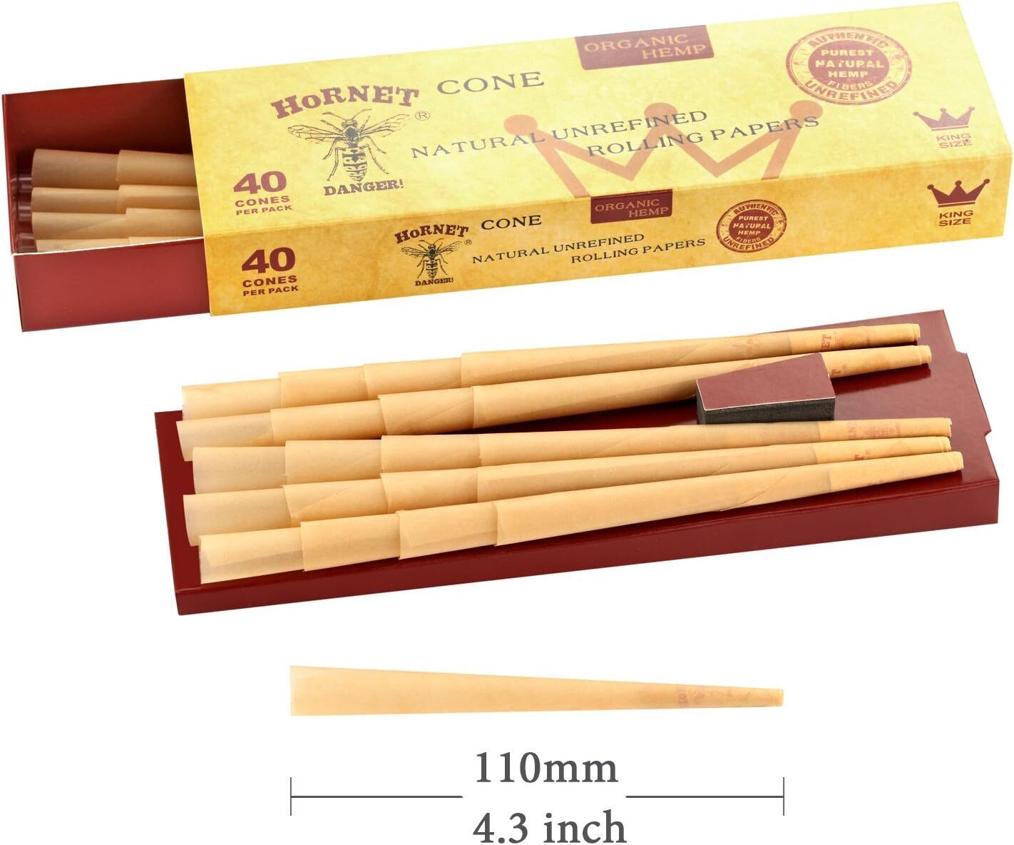 Hornet Natural Unrefined King Size Pre Rolled Paper Cones Smoking 40 ...