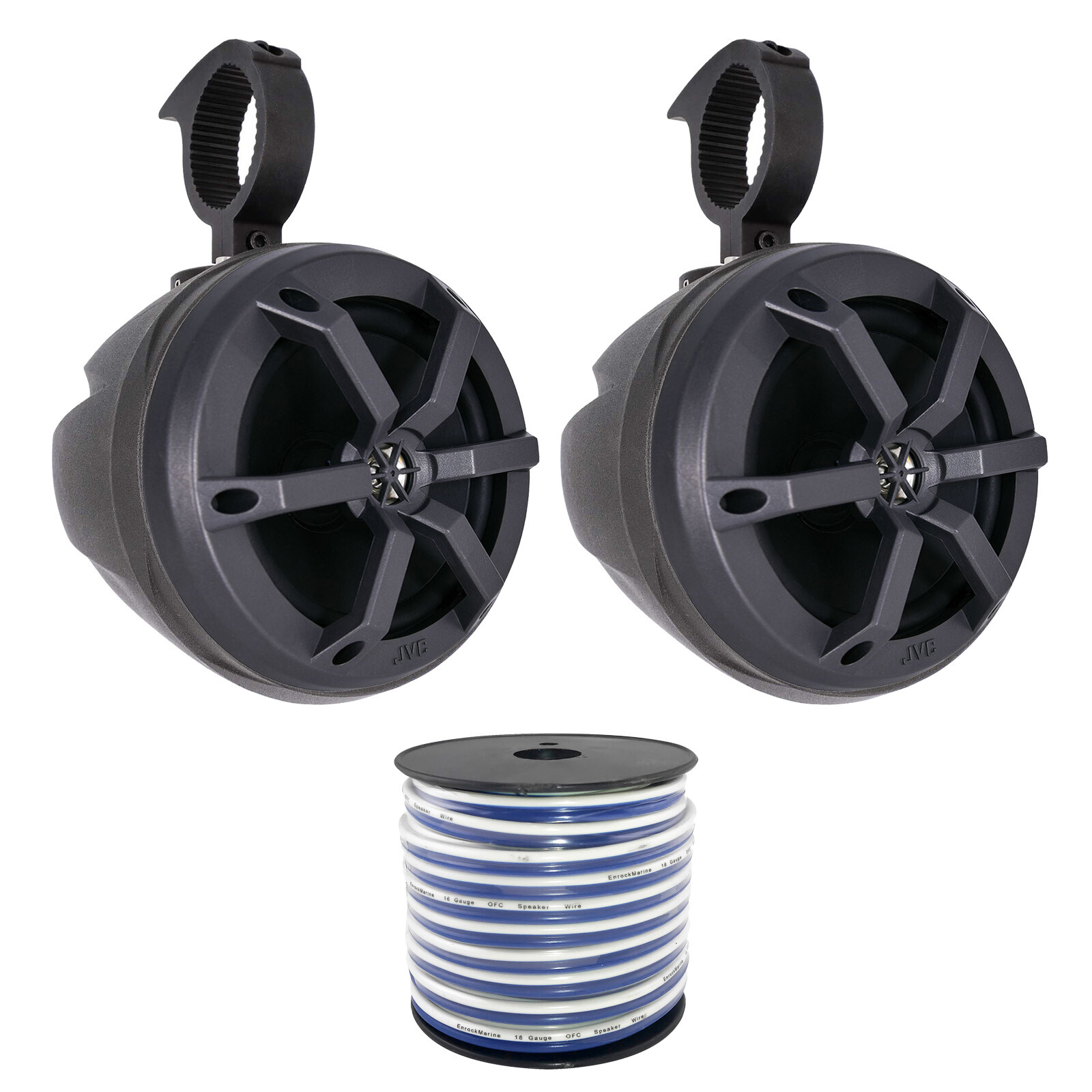 Pair of JVC 6.5" 100W Marine Speakers, 6.5" Black Speaker Pods with ...