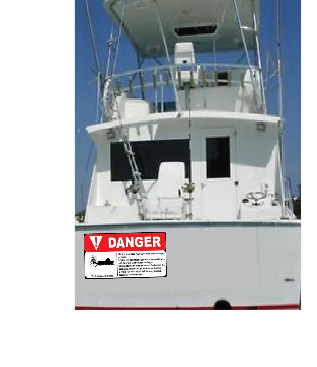 Danger! Carbon Monoxide (CO) USCG Boating Safety Marina Decal 3.0" x 7. ...
