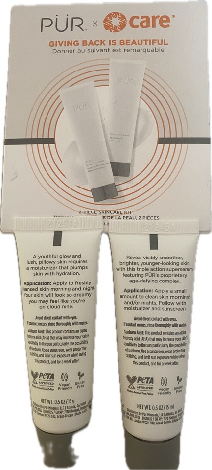 PÜR Beauty x Care 2 Pc Skincare Kit Ceretin Serum 4-in-1 Cloud Cream .5 ...