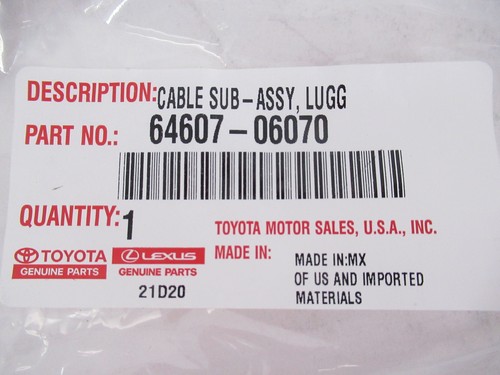 Genuine OEM Toyota 64607-06070 Rear Trunk Lock Release Cable 2007-2011 ...