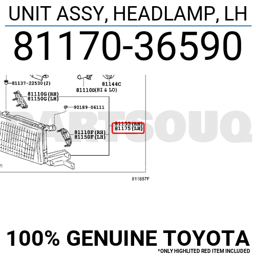 8117036590 Genuine Toyota UNIT ASSY, HEADLAMP, LH 81170-36590 | eBay