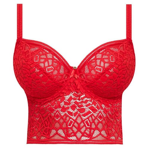 Freya Soiree Lace Longline Bra 30F Red Plunge Keyhole 5014 (d) | eBay UK