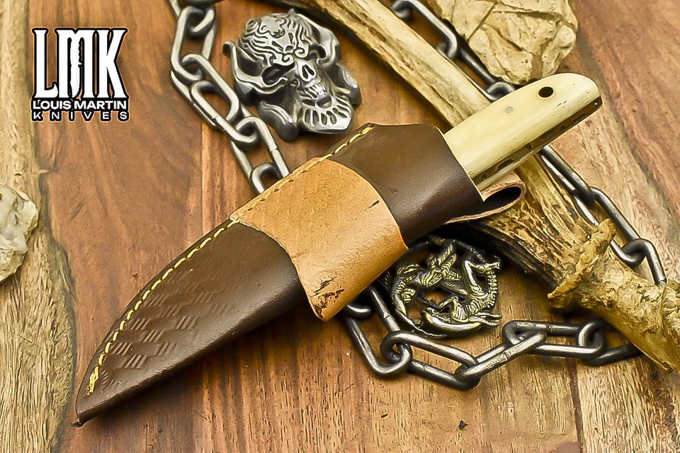 LMK Hand Crafted Skinner Knife Twist Damascus Bone Wooden Bolster Gift ...