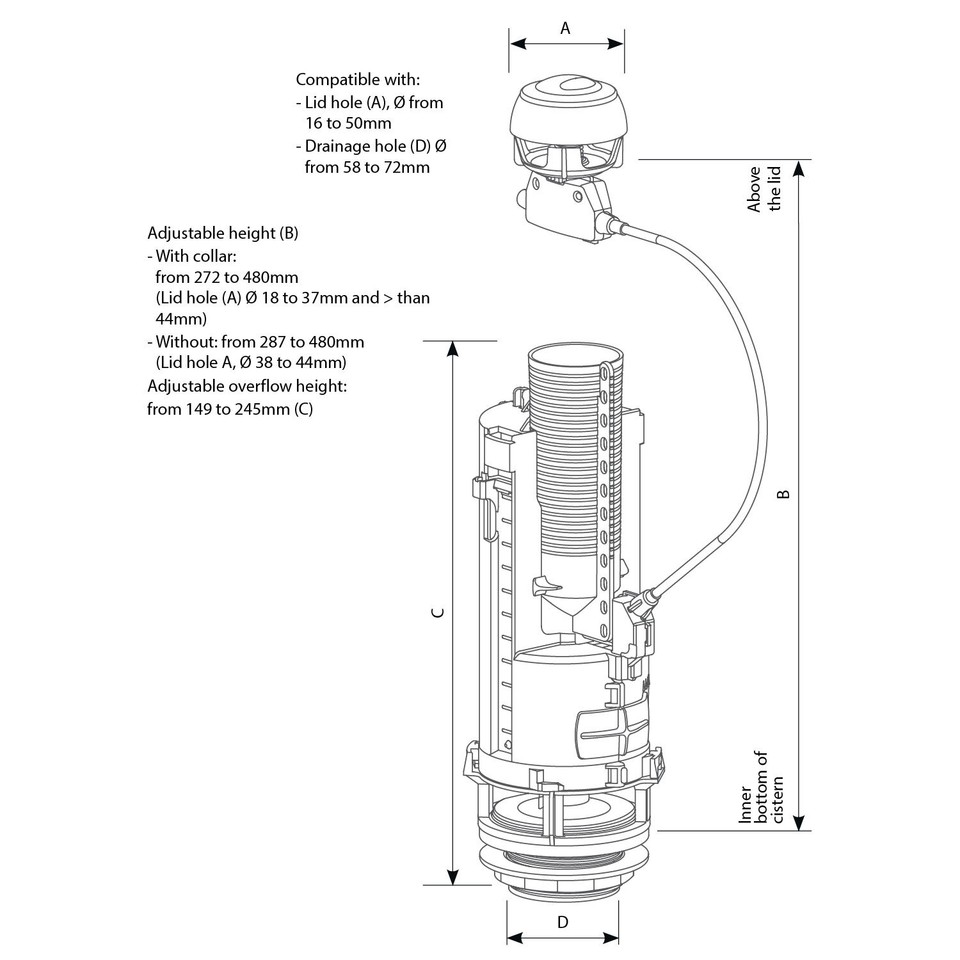 Siamp Optima 50 Dual Flush Cistern Toilet Valve Siphon with Chrome Push ...