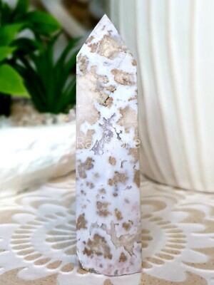 89.1mm Blue Flower Agate Crystal Tower Point Generator Wand Australian ...