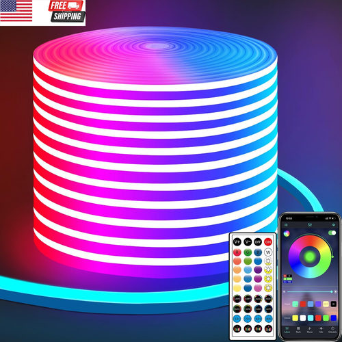 50Ft LED Neon Strip Light with Remote APP Control IP65 Waterproof ...