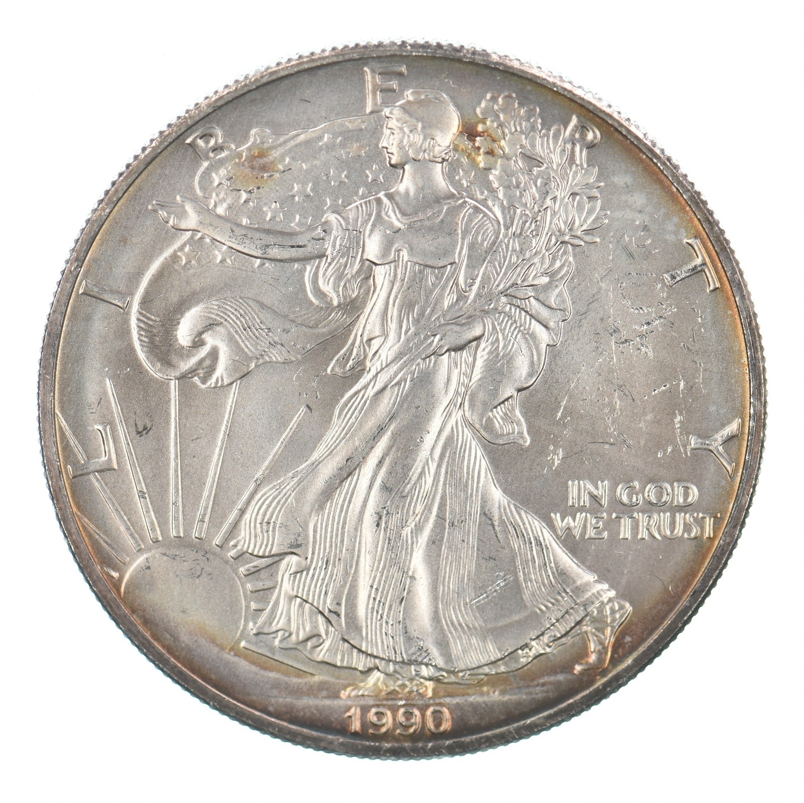 Beautiful Toned - 1990 American Silver Eagle 1 Troy Oz .999 Fine Silver ...