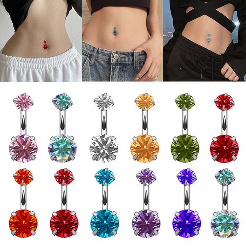 Solitaire gem Belly Button Navel Ring Surgical Steels Barbell Studs Pierci * | eBay