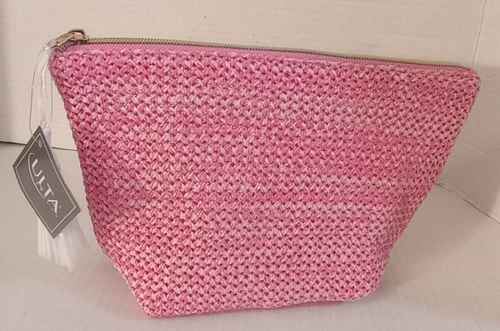 NWT Ulta Beauty Pink Plastic Weave Vinyl Lined Cosmetic Bag 10" × 6.5 ...