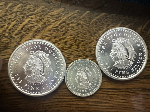 Pure Silver .999 Bullion - Mexico Aztec Calendar Mayan- 3 total coins ...