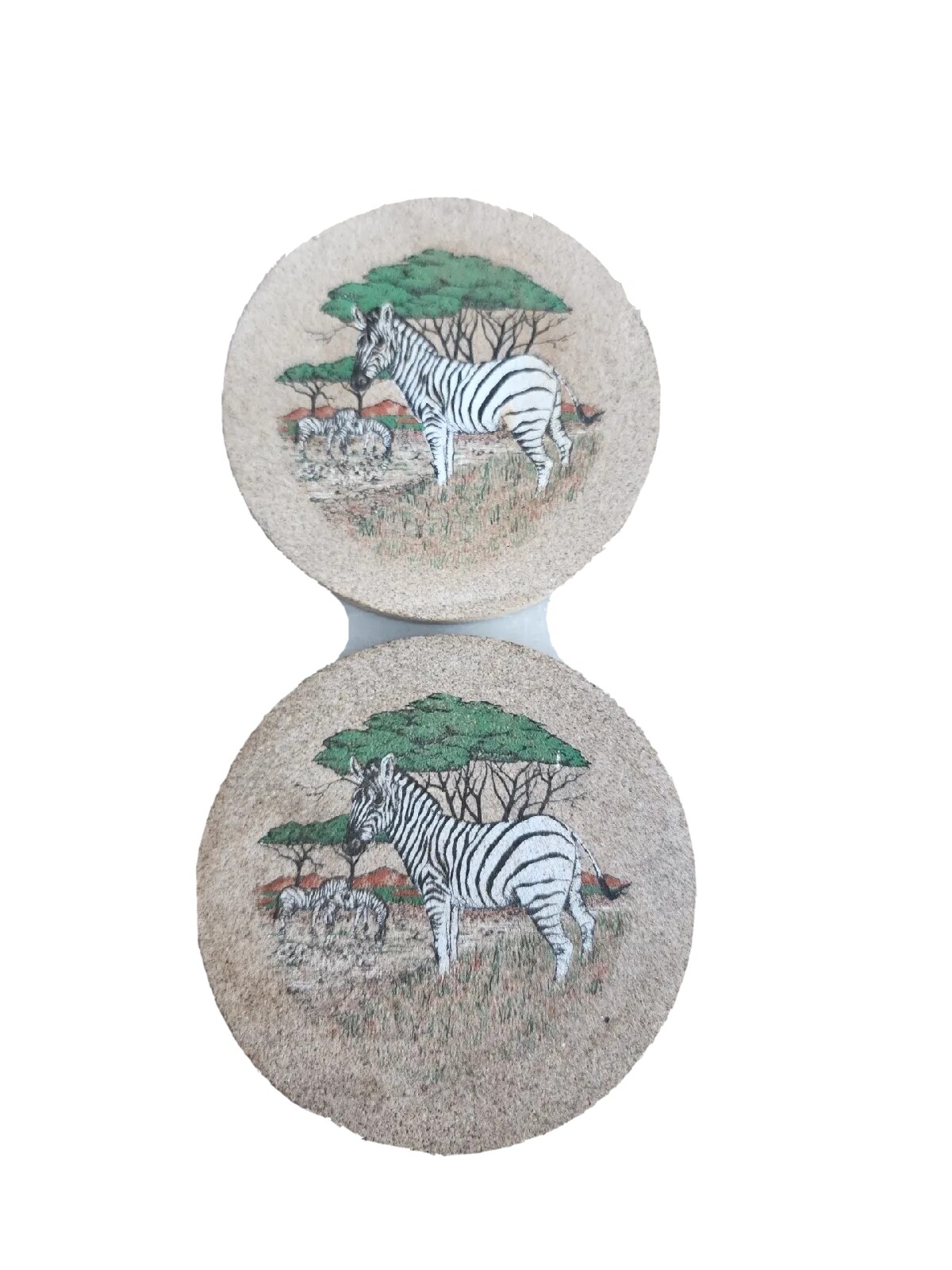 Art Safari African Soapstone Zebra Baobab Cork Base Round Coaster Set ...