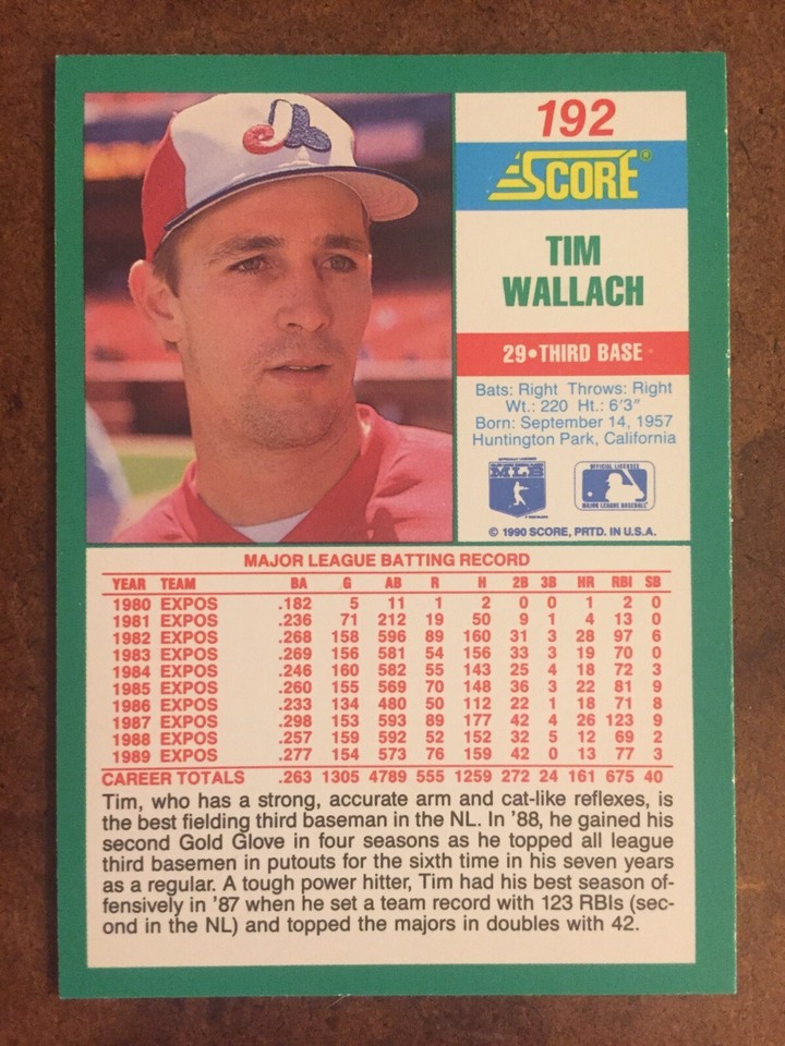 Tim Wallach 192 Score 1990 MLB Baseball Trading Card | eBay