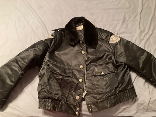 Vintage J B Battle Jacket Mens Black Police Bomber Coat Fur Collar ...