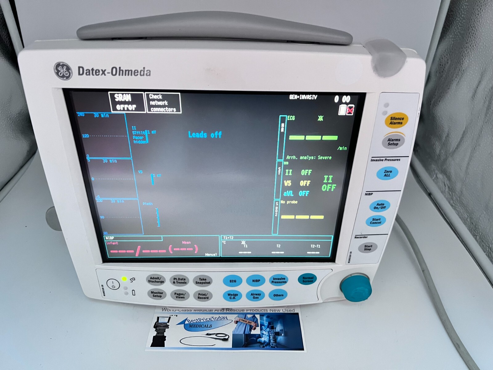 GE DATEX OHMEDA F-FM-00 PATIENT + E-PSMP-00 MODULE ECG EKG O2 SPO2 NIBP ...