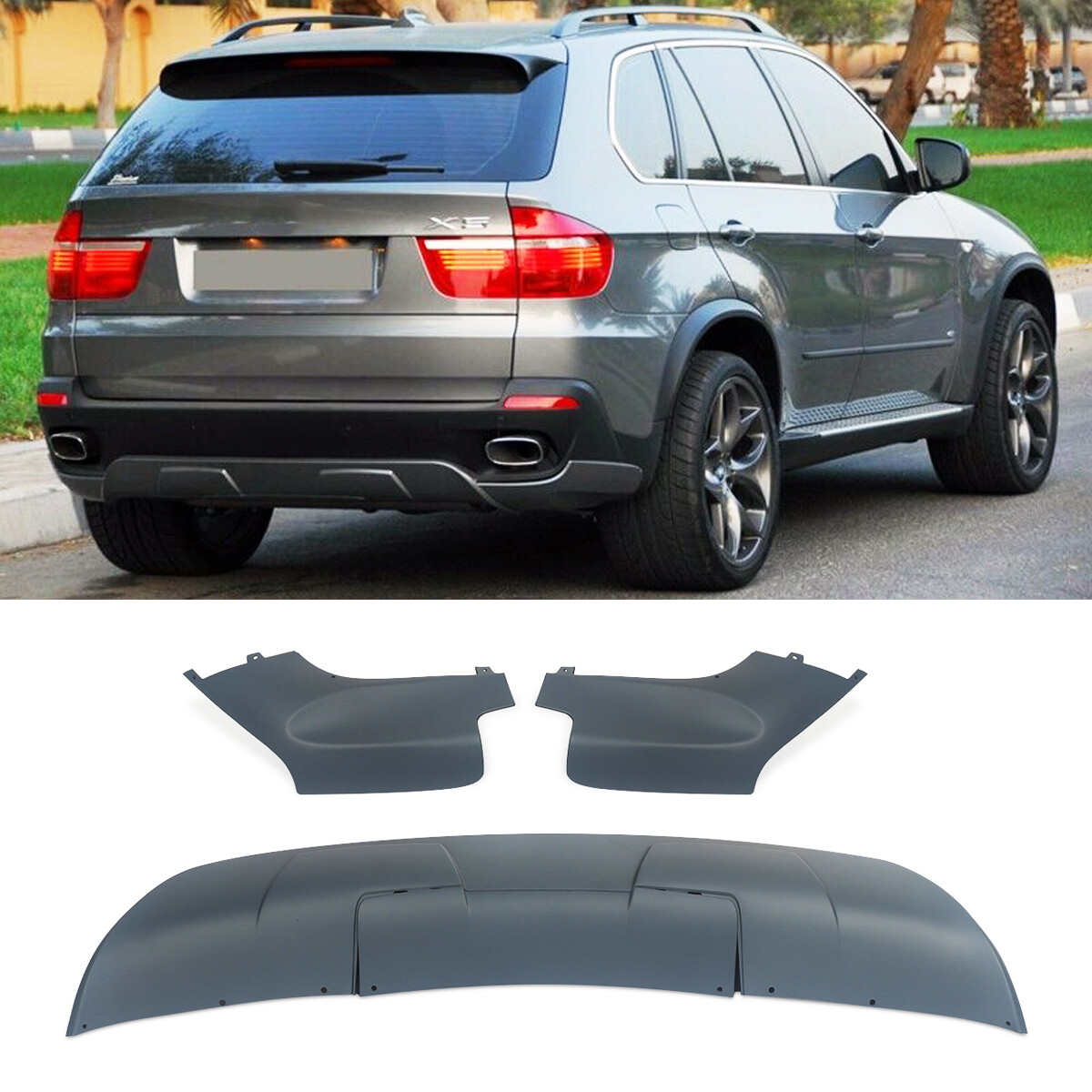 2007-2013 BMW X5 E70 M Sport Front Lip Splitter + Rear Bumper Diffuser ...