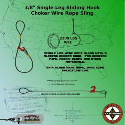 Sliding Hook Choker 3/8” X 8’ Wire Rope Tube Bay Hoist Gantry Material ...
