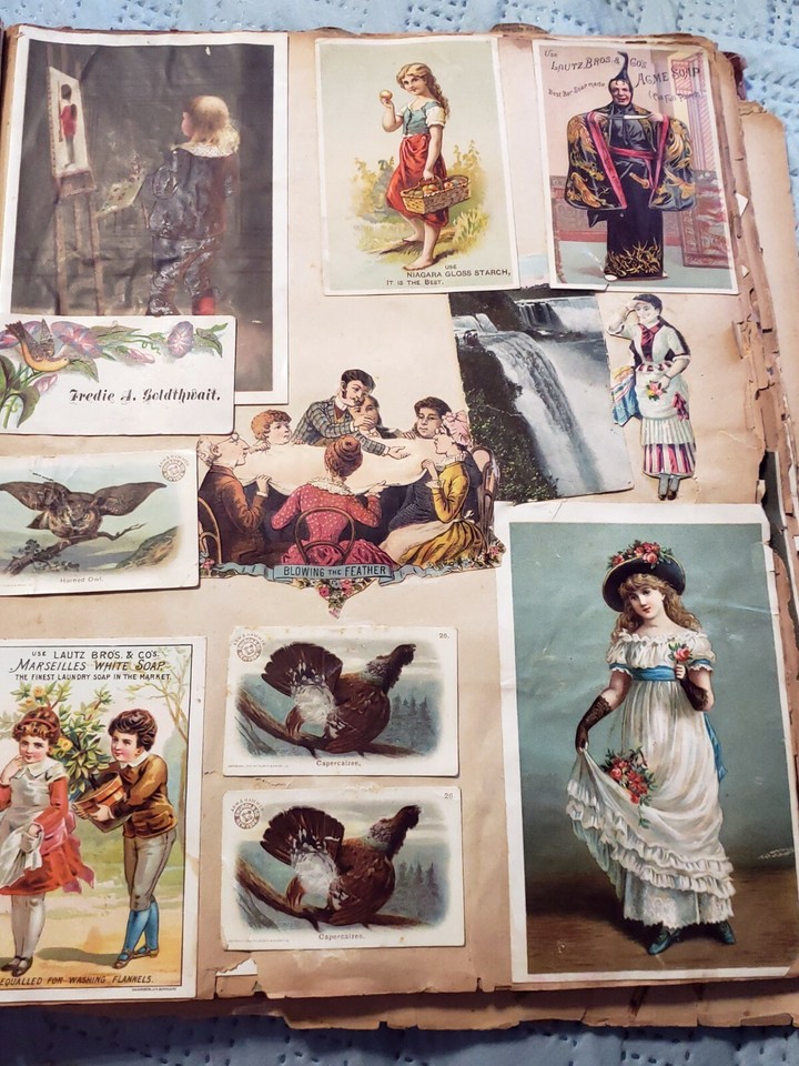 Antique Victorian Scrapbook Album 346 CLARK Trade Cards Die Cuts ...