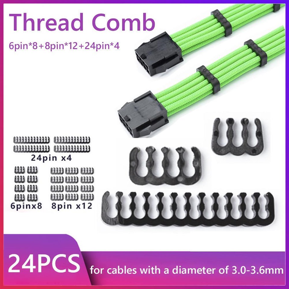 24pcs 6/8/24 Pin Cable Comb for 3.0-3.6mm PC Power Cables Wiring (Black ...