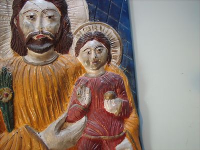 Vintage Hand Carved Folk Art Wood Carved Religious Panel Santos Jesus ...