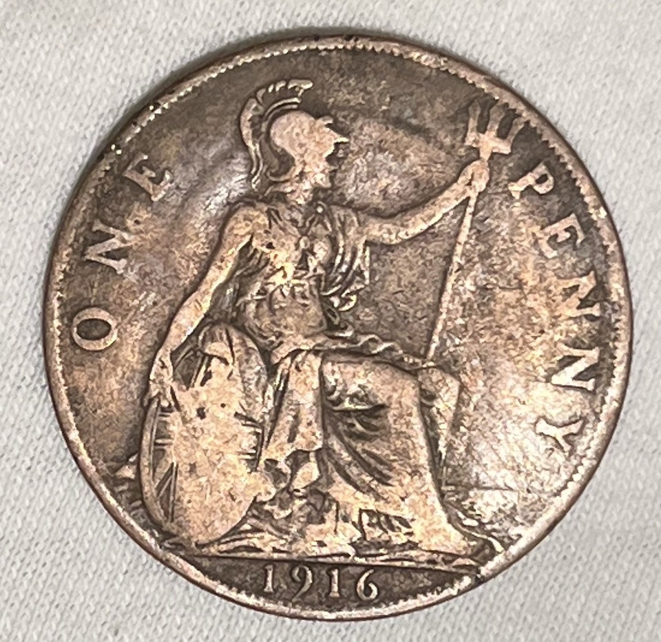 1916 England UK Great Britain British One 1 Penny King George V Coin ...