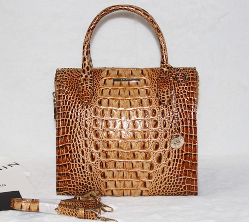 BRAHMIN Small Caroline Satchel Brown Tan Leather Purse Handbag Tote Bag ...