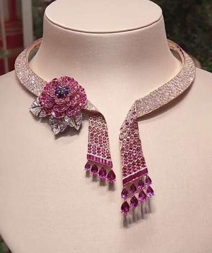 Lab Ruby Studded Flower Scarf Design Front Open Necklace 925 Fine Silver Jewelry | eBay