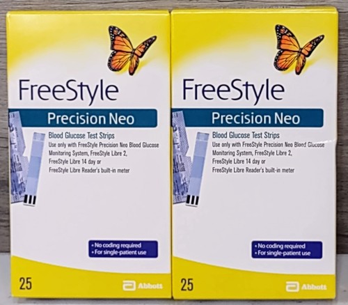 Freestyle Precision Neo Blood Glucose(2x25) 50 Diabetes Test Strips Exp ...