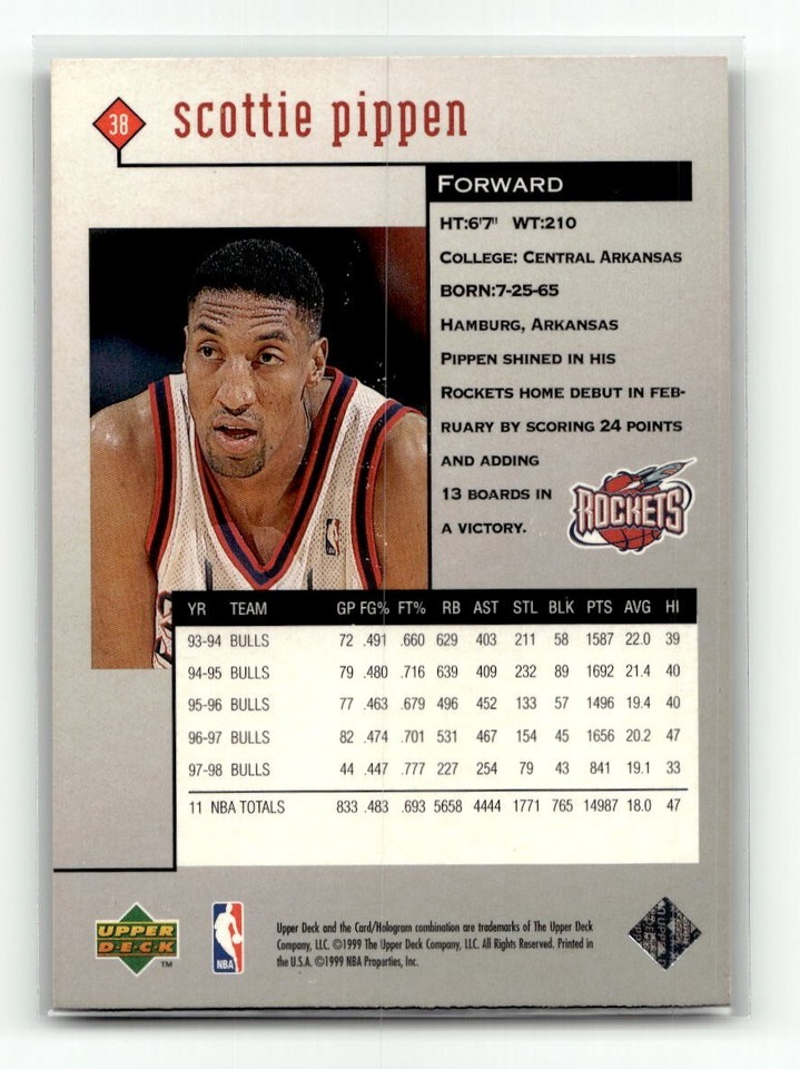 1998-99 Upper Deck Black Diamond Scottie Pippen Houston Rockets #38 ...