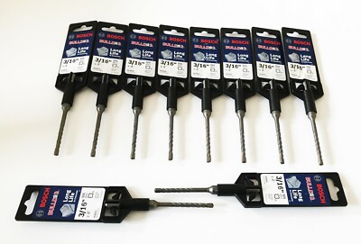10 BOSCH 4" SDS PLUS CARBIDE TIP MASONRY HAMMER DRILL BITS TAPCON 3/16 ...