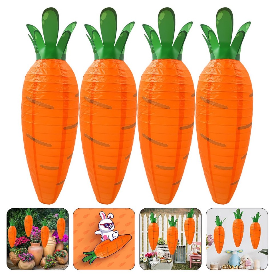 4pcs 3d Carrot Shaped Paper Lanterns Handmade Children Cartoon Patterns ...