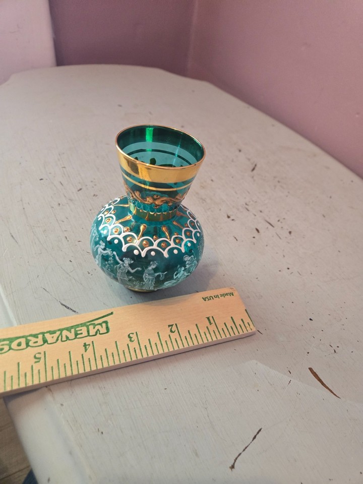 vintage hand-painted Italian glass bud vase in a teal or turquoise ...
