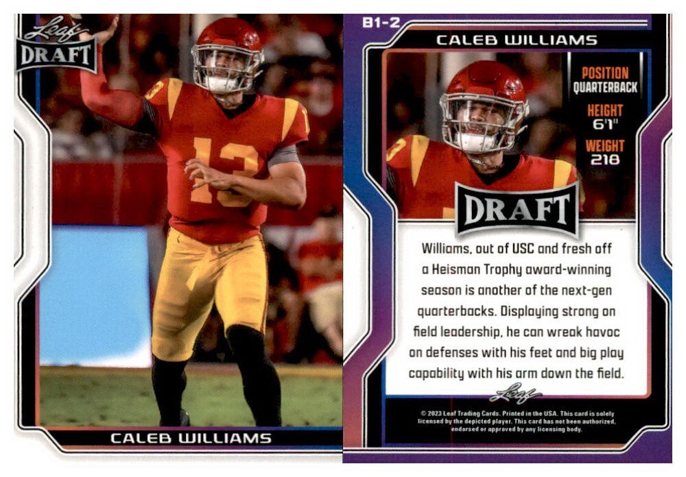 2023 Leaf Draft #B1-2 Caleb Williams Base Heisman USC | eBay