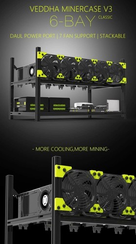 Veddha Minercase 6 GPU Bay Open Air Rig Rack Mining Frame Case ...