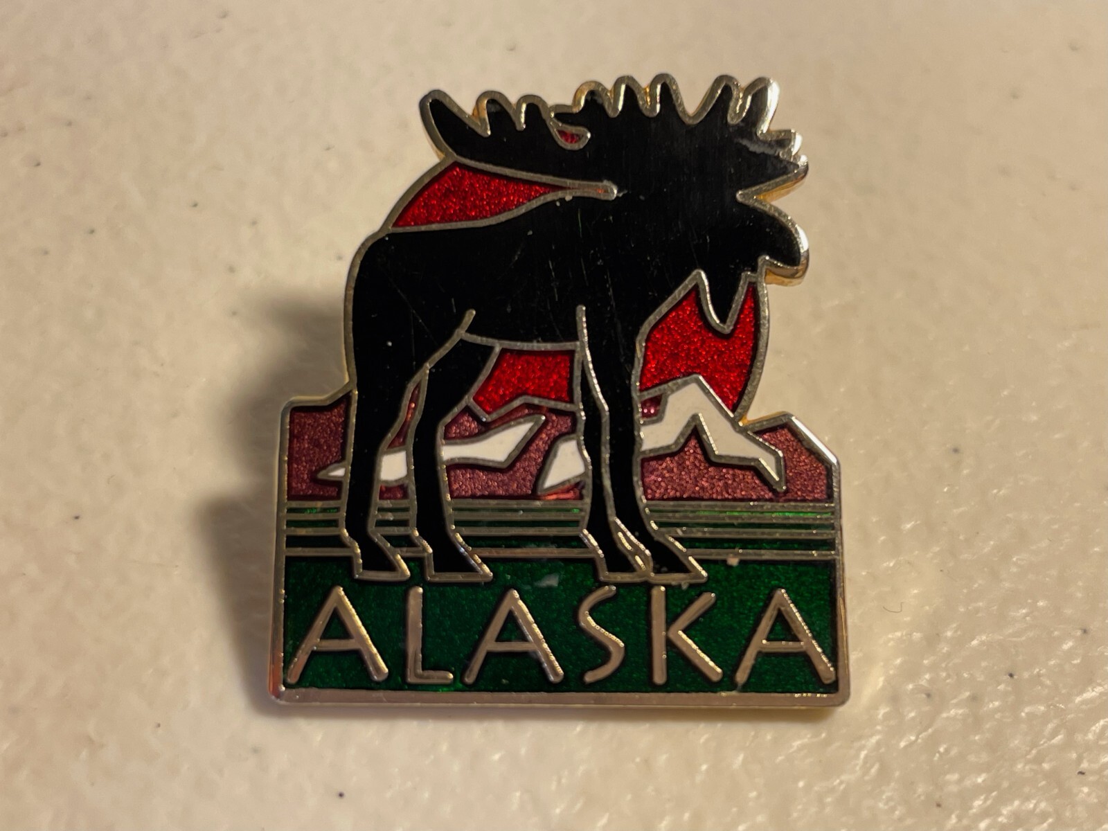 VTG Alaska Moose Lapel pin 1.5" Last Frontier 1990s AK Anchorage dusk ...