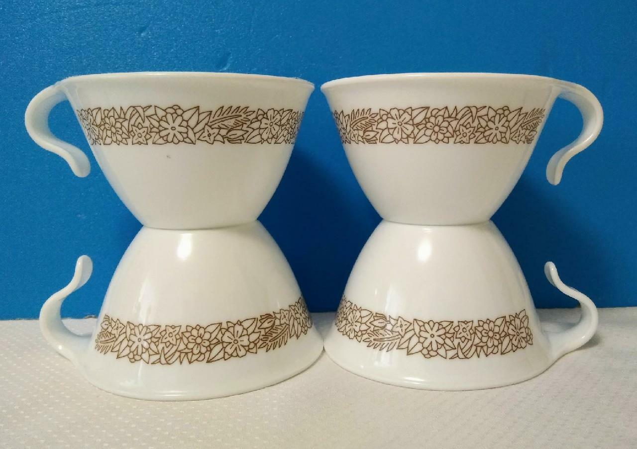 Set of 8*Corelle Stacking Tea Cups/Coffee Mugs*Woodland Brown Floral ...