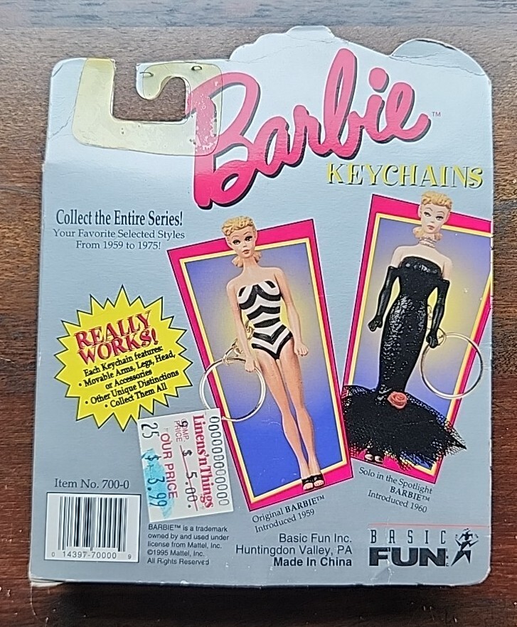 Vintage 1995 Mattel Basic Fun Barbie Keychain Original Barbie From 1959 ...