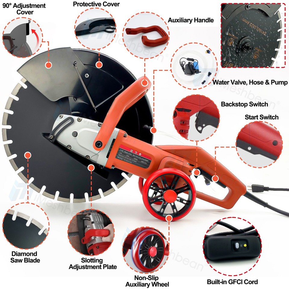 16'' Electric Concrete Saw Wet/Dry Saw Cutter with Water Pump and Blade ...
