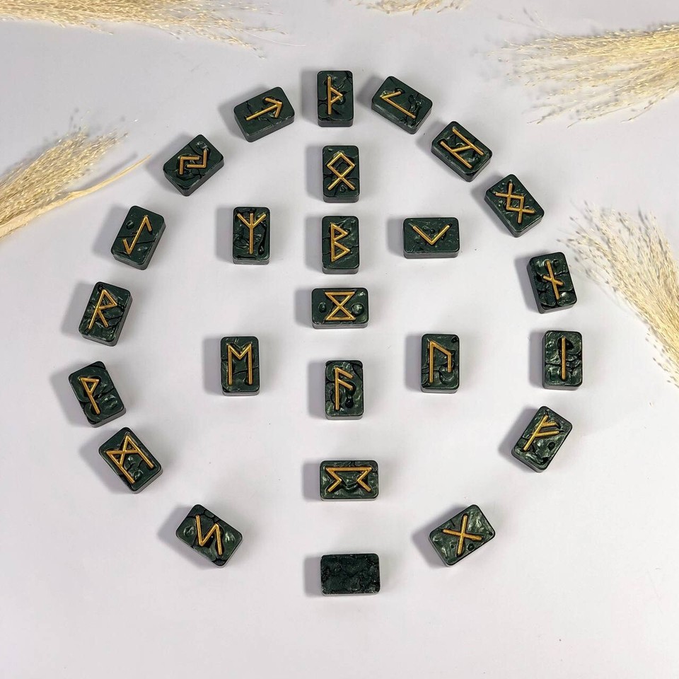 Epoxy Resin RUNES with Case, Rune Set, Green Runes, Unique Viking Norse ...