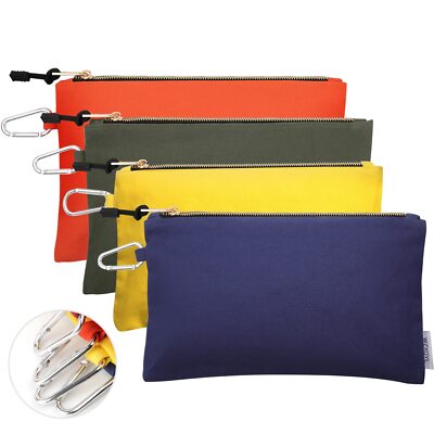 4 Pack Heavy Duty Canvas Zipper Tool Pouch w/ Carabiner Multipurpose ...