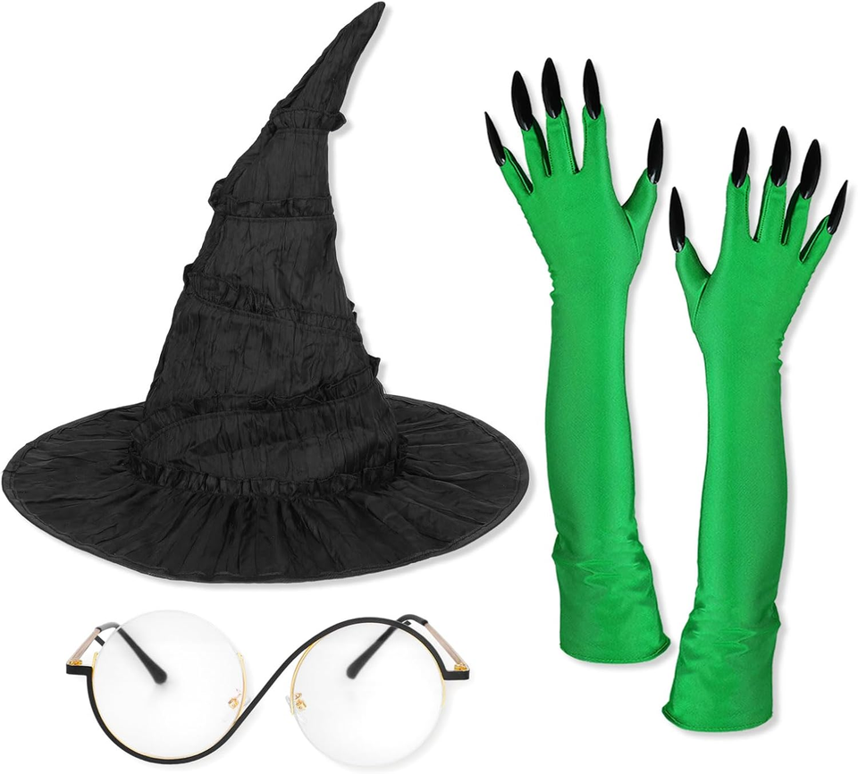 Witch Costume Include Witch Hat Glasses Witches Gloves for Women Girls ...