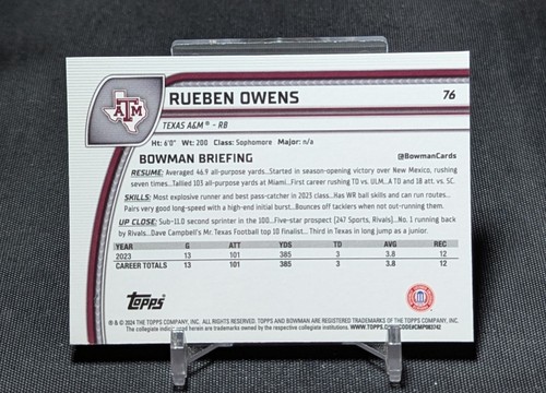 Rueben Owens Rookie 2024 Bowman Chrome University SAPPHIRE Card #76 ...