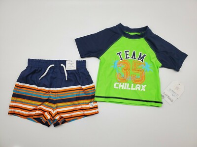 TEAM CHILLAX Baby Boy 12M 18M 24M 2-Piece T Shirt/Shorts Swimsuit Sun ...