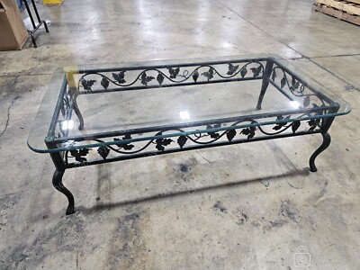Lane Verdigris Wrought Iron Grapevine Coffee Table Vintage with Beveled ...