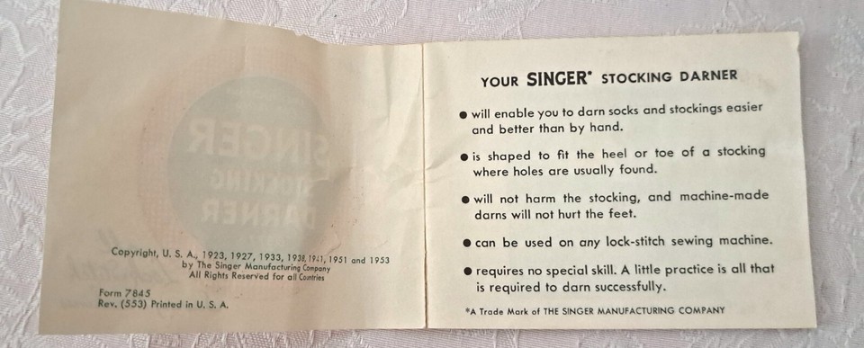 Vintage Singer Manufacturing Company Stocking Darner No. 35776 | eBay